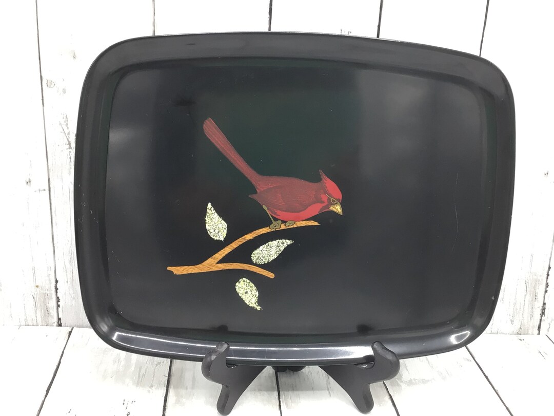 Vintage Cardinal Tray, Black Couroc Tray, Cardinal Inlaid Design on ...