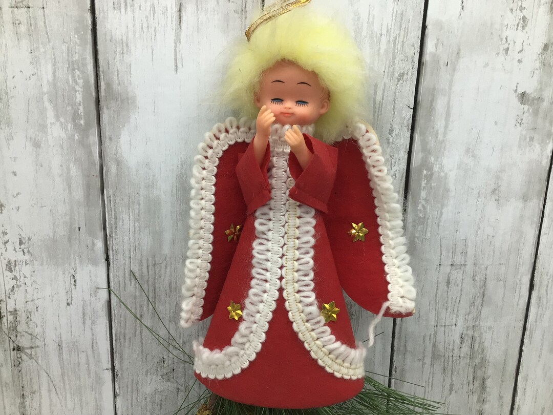 Vintage Angel Tree Topper, Red Felt Angel Tree Topper, Kitschy ...