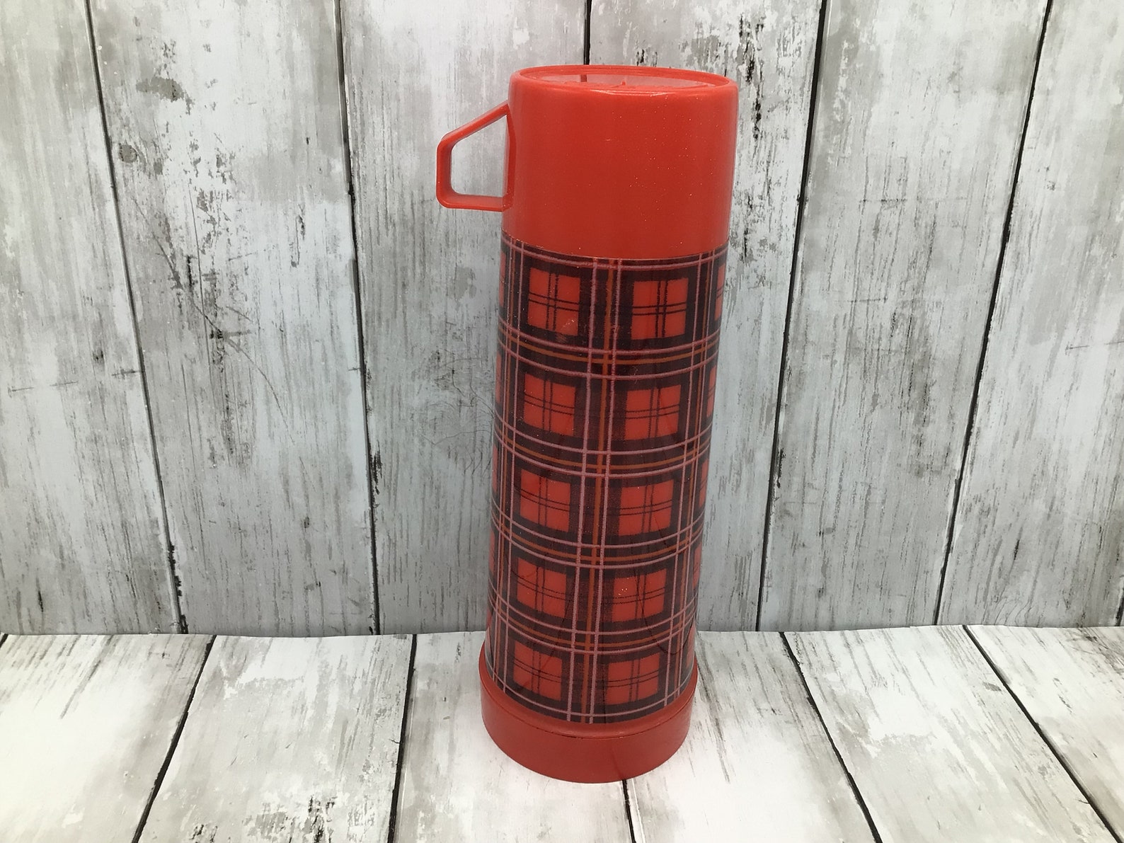Vintage Aladdin Thermos, Red Plaid 1 Pint Thermos, Vintage Picnic ...