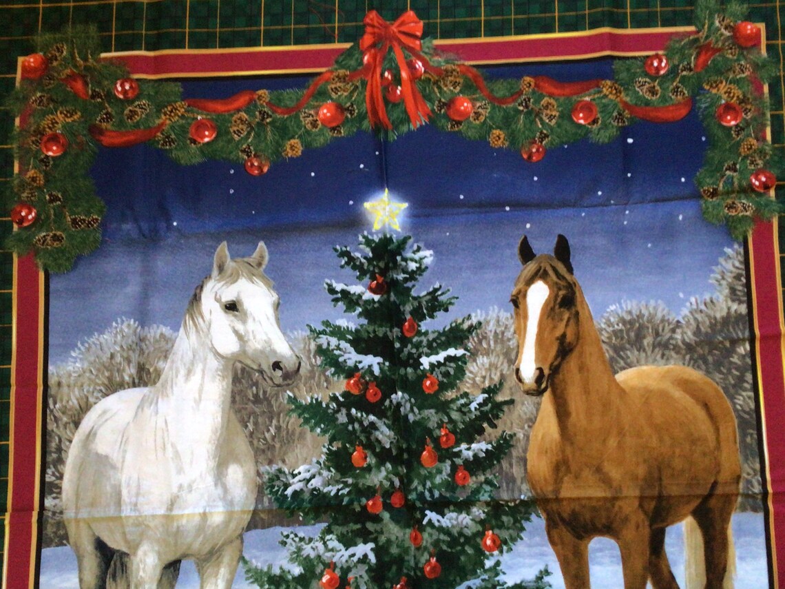 Christmas Fabric Panel, Animal Christmas Fabric, Christmas Horse Panel ...
