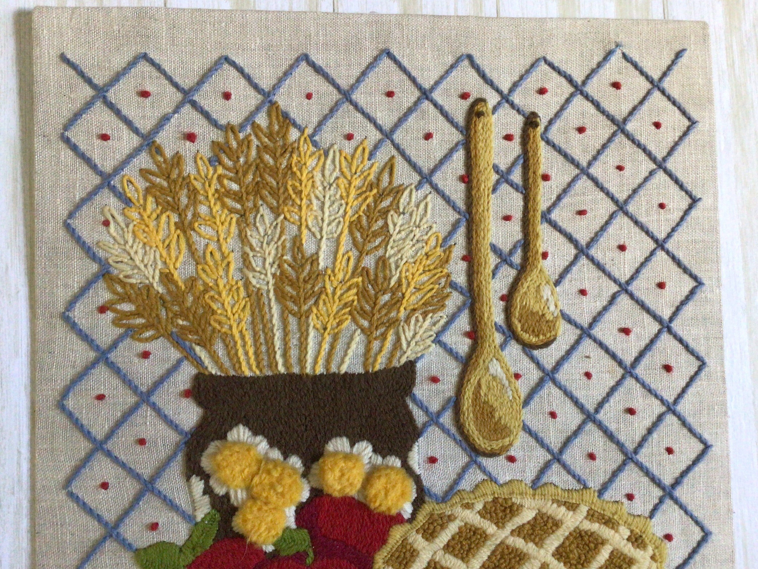 Vintage Crewel Embroidery Finished Picture,1984 Pie Time Complete ...