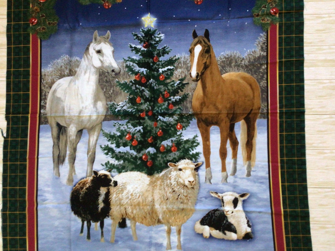 Christmas Fabric Panel, Animal Christmas Fabric, Christmas Horse Panel ...