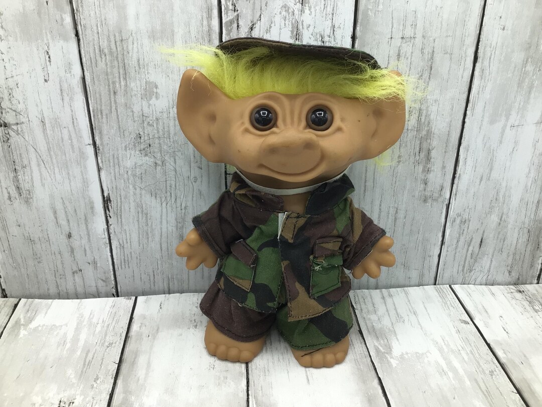 Vintage 8” Troll With Yellow Hair, Camo Troll With Hat, Uneeda 1990s ...