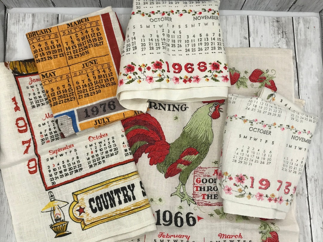 Vintage Kitchen Calendar Towels, 1960s Calendar Towels, 70s ...