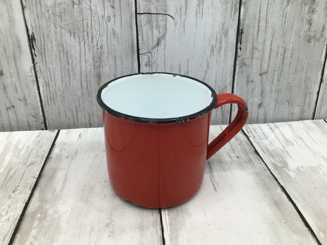 Vintage Red Enamelware Cup, Japan Red Graniteware Coffee Cup, Chippy ...