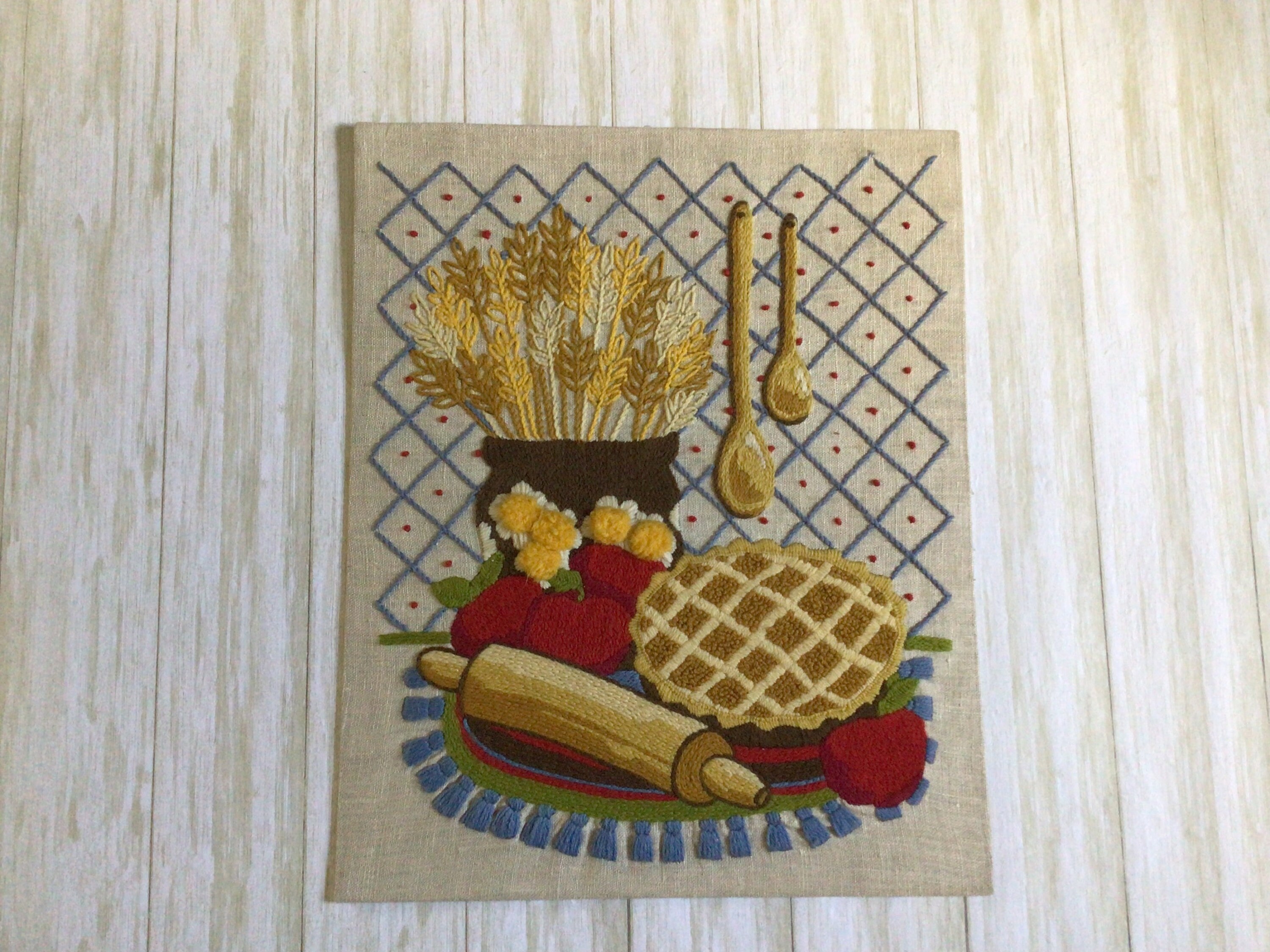 Vintage Crewel Embroidery Finished Picture,1984 Pie Time Complete ...