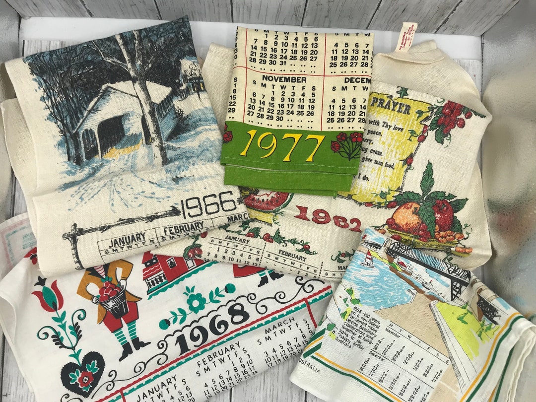 Vintage Kitchen Calendar Towels, 1960s Calendar Towels, 1980s Towels ...