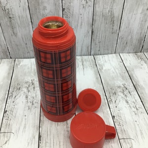 Vintage Aladdin Thermos, Red Plaid 1 Pint Thermos, Vintage Picnic ...