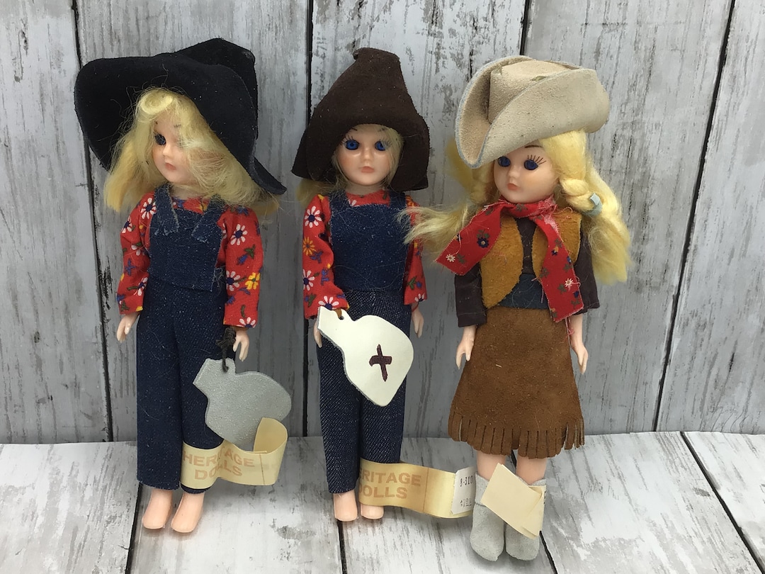 Vintage Western Dolls Set of 3, Vintage Heritage Dolls 8”, Cowgirl Doll ...