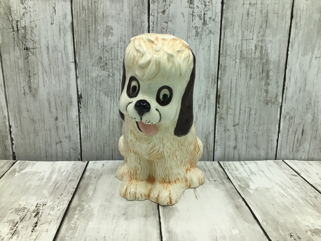 Vintage Ceramic Dog Bank, 1970s Handpainted Ceramic Dog, Dog Collector ...