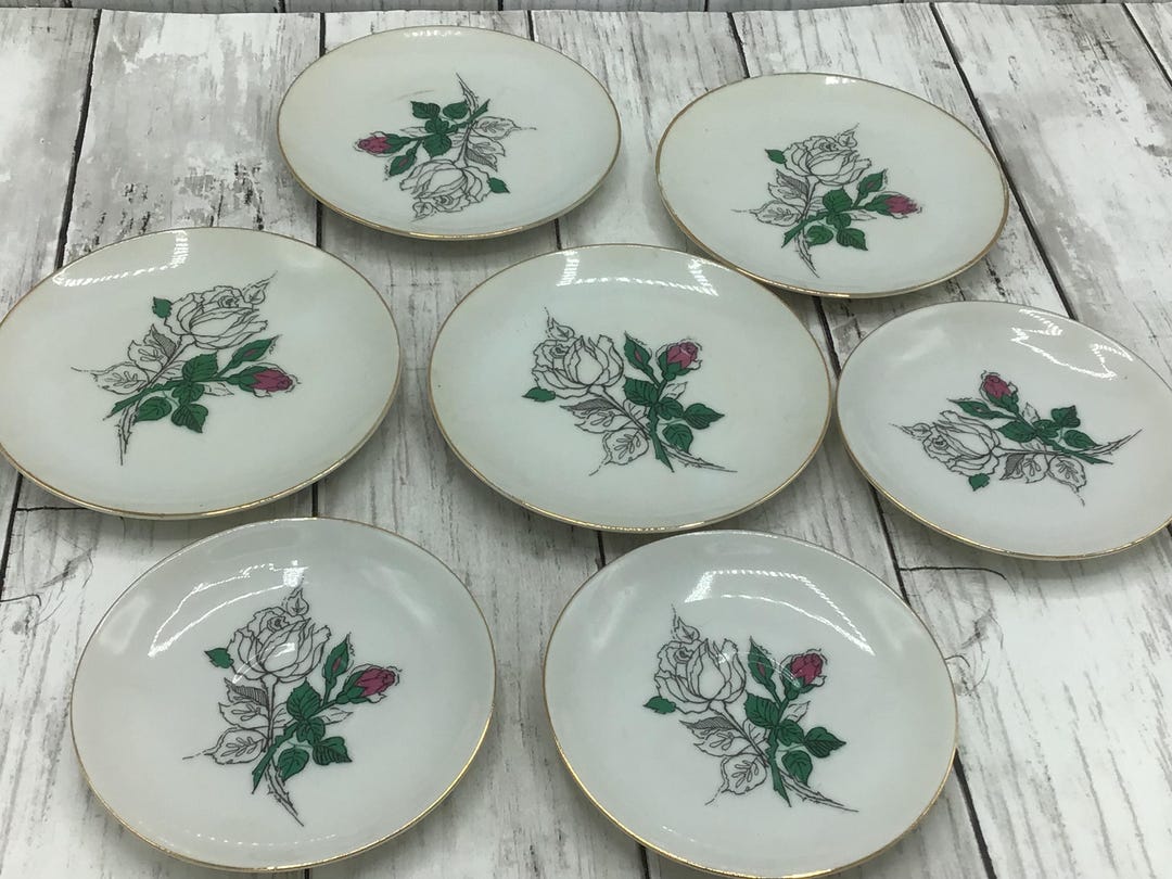 Japan Rose Plates Set of 7, Child’s Set China Plates, Small China ...