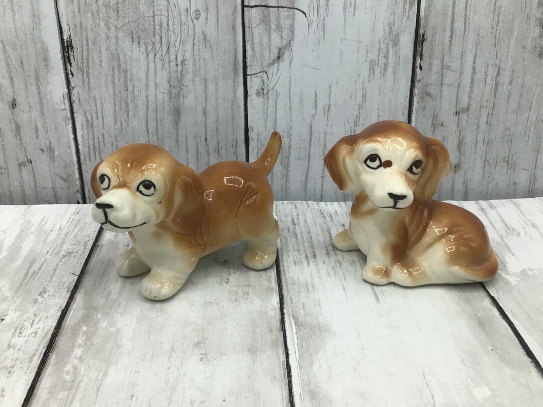 Vintage Ceramic Dogs Pair of 2, Brown Ceramic Dogs, Dog Figurine, Dog ...