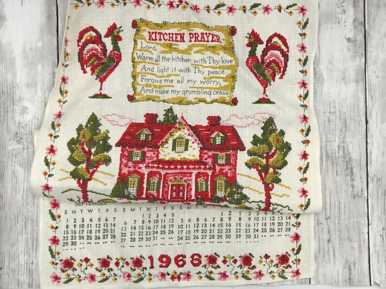 Vintage Kitchen Calendar Towels, 1960s Calendar Towels, 70s ...