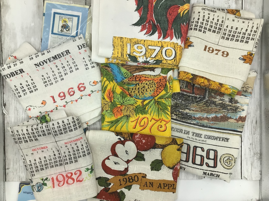 Vintage Kitchen Calendar Towels, 1960s Calendar Towels, 70s Towels, 80s ...