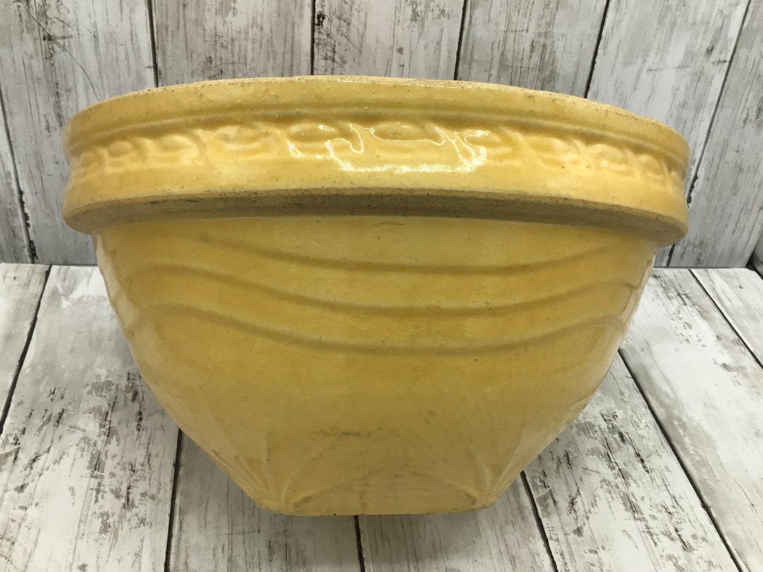 Yellow Ware Pottery Bowl, Yellow Sun Burst Stoneware Mixing Bowl ...