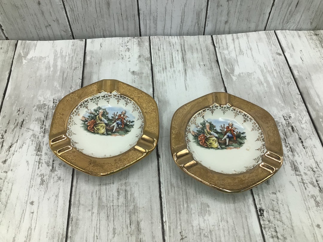 Gold Vintage Ashtrays Set of 2, Crest O Gold Handpainted 22K Gold ...