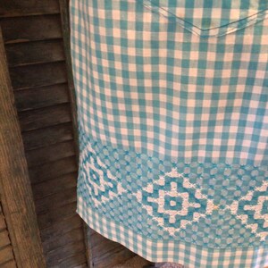 Vintage Gingham Apron, Turquoise Blue Half Apron, Gingham Apron With ...