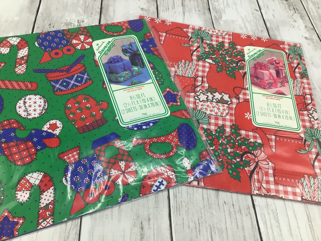 Vintage Christmas Gift Wrap Paper Set of 2, Hallmark Wrapping Paper ...