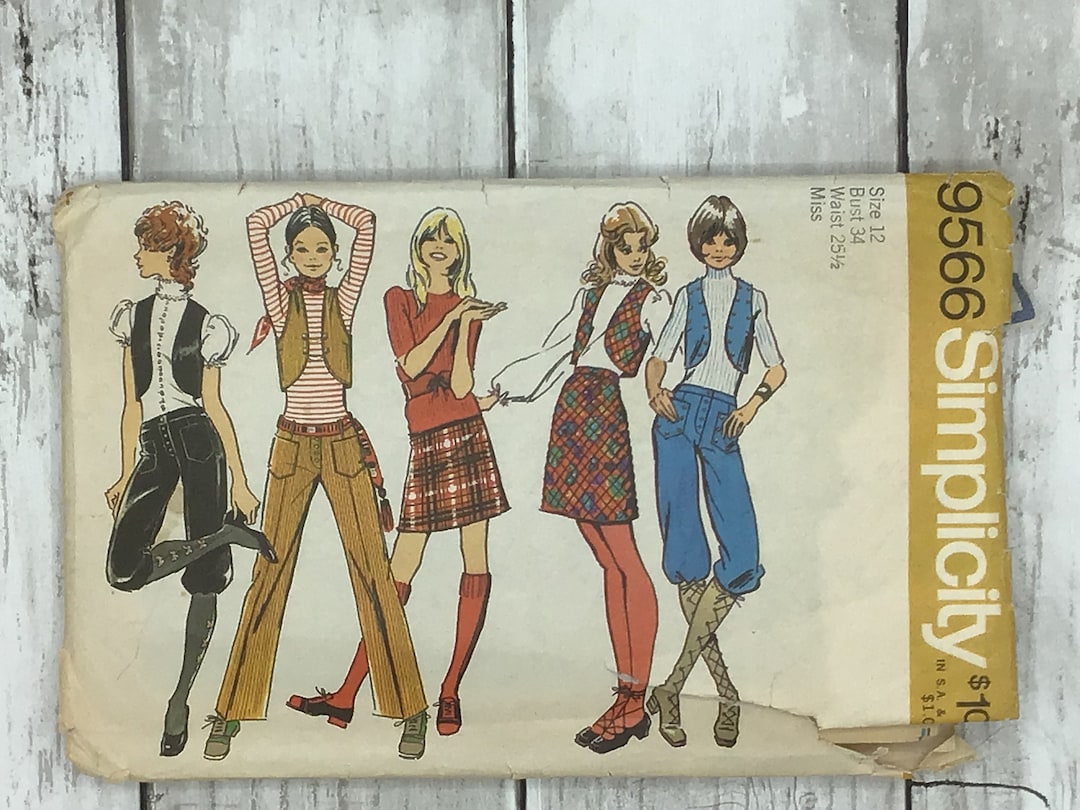 Simplicity Pattern 9566, Miss Size 12 Vintage Hip Hugger Pants Pattern ...