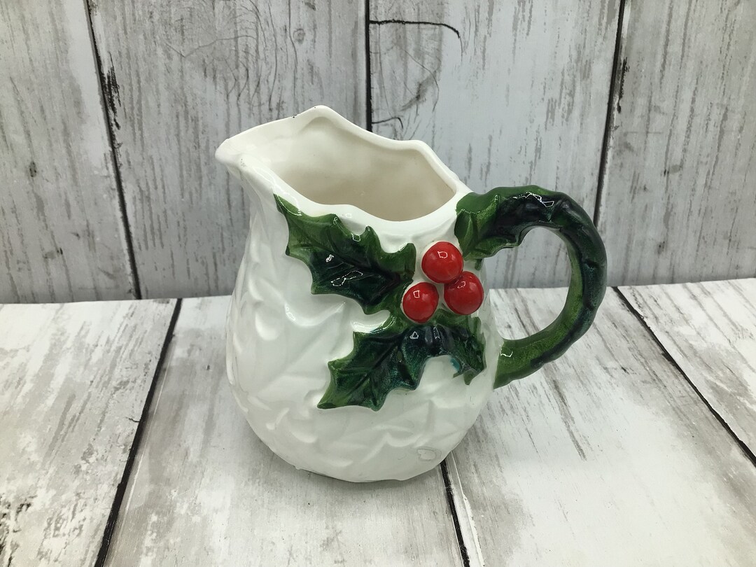 White Lefton Holly Creamer, Vintage Holly Dishware, White Creamer 6062 ...