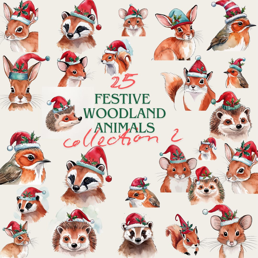 Christmas Woodland Animal Clip Art 25 Animal Images, Jpeg, Animal ...