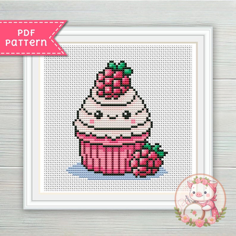 Raspberry Cake Cross Stitch Pattern. Kawaii Food Xstitch Chart PDF. for ...