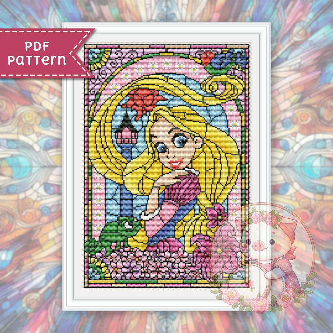 Rapunzel Cross Stitch Pattern - Stained Glass Xstitch Chart PDF - for ...