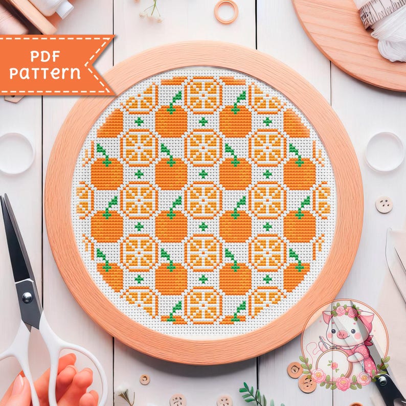 Oranges Cross Stitch Pattern - Hoop Art Fruits Xstitch Chart PDF - for ...