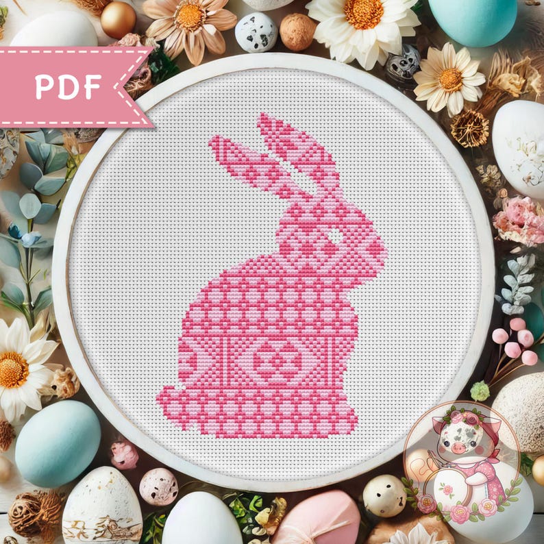 Easter Rabbit Cross Stitch Pattern - Spring Bunny Xstitch Chart - Hoop ...