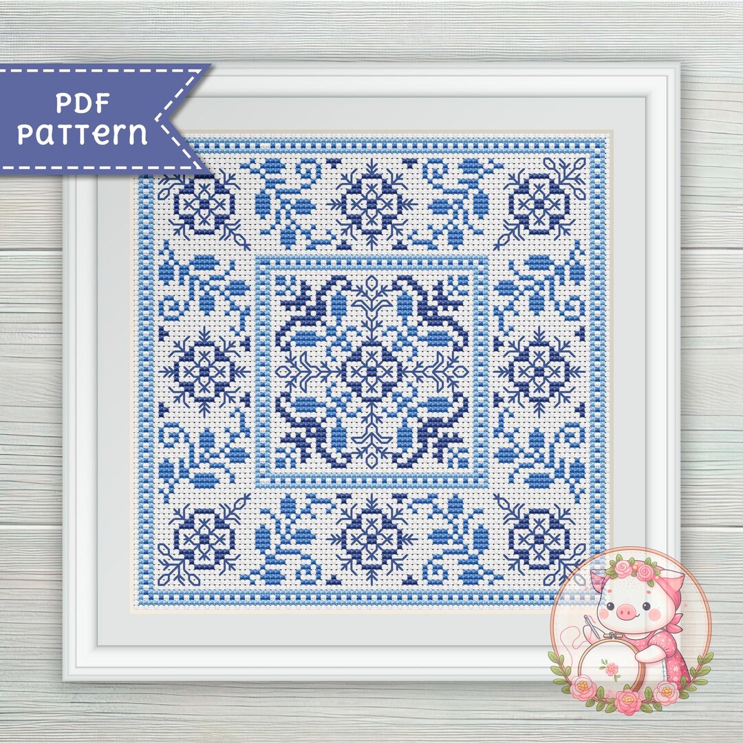 Folk Cross Stitch Pattern PDF - Delft Blue Ornament Embroidery Pattern PDF - for Pattern Keeper ...