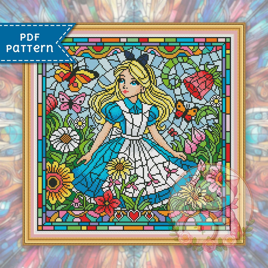 Alice Cross Stitch Pattern. Stained Glass Xstitch Chart PDF. for ...