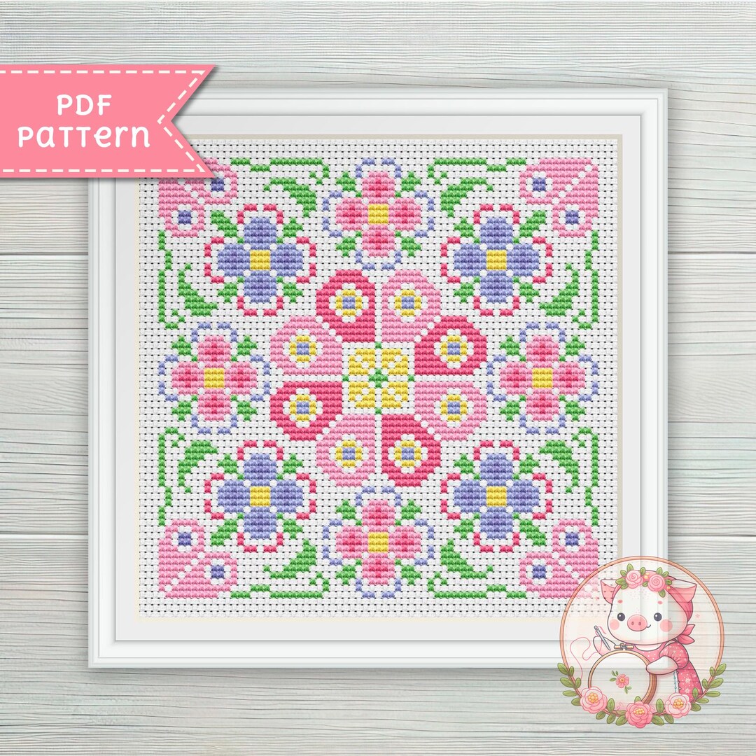 Folk Cross Stitch Pattern - Floral Ornament Embroidery Pattern PDF ...