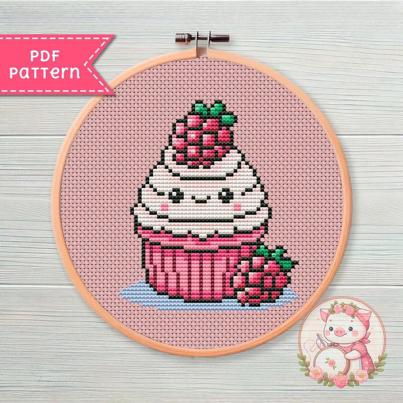 Raspberry Cake Cross Stitch Pattern. Kawaii Food Xstitch Chart PDF. for ...