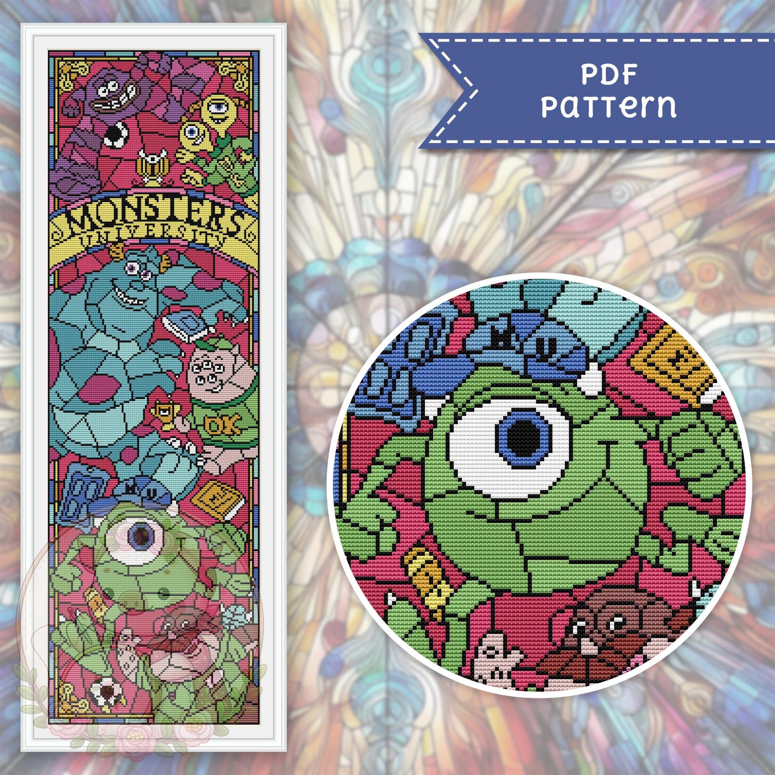 Monsters Cross Stitch Pattern. Stained Glass Xstitch Chart PDF. for ...