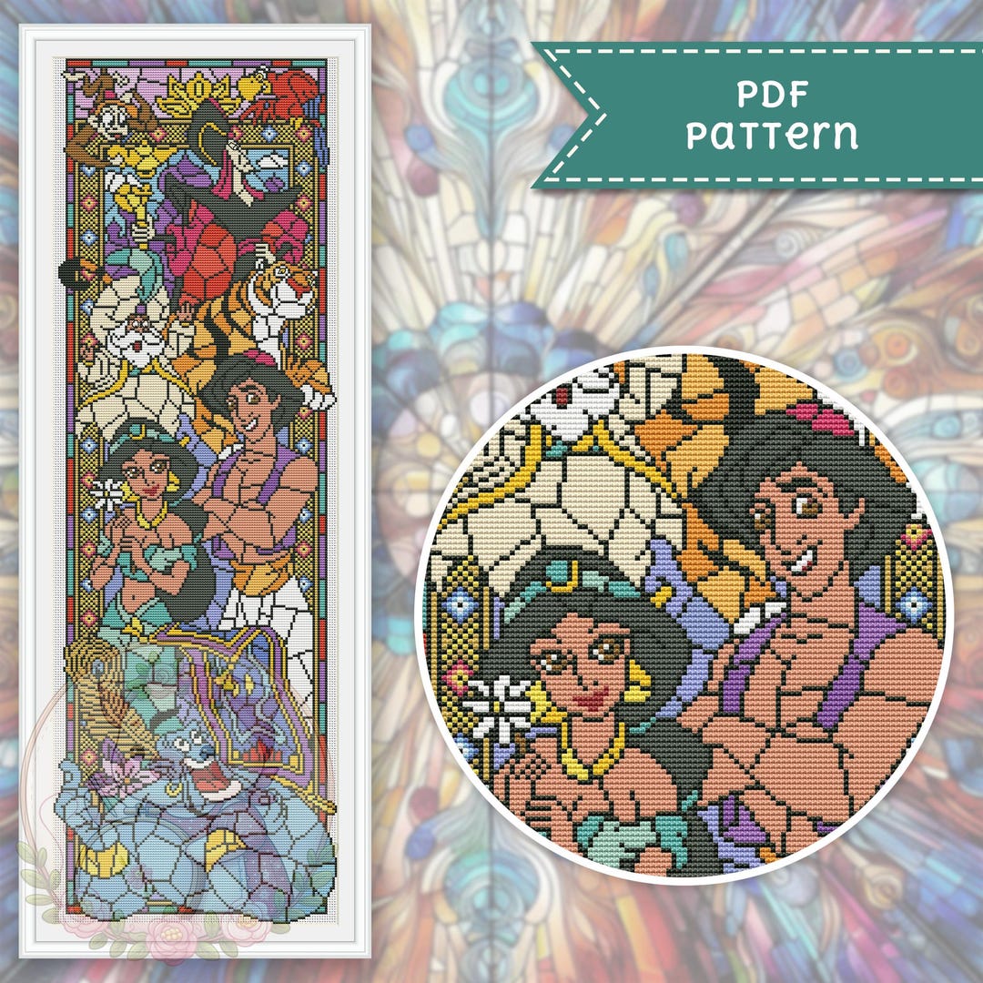Aladdin Cross Stitch Pattern. Stained Glass Xstitch Chart PDF. for ...