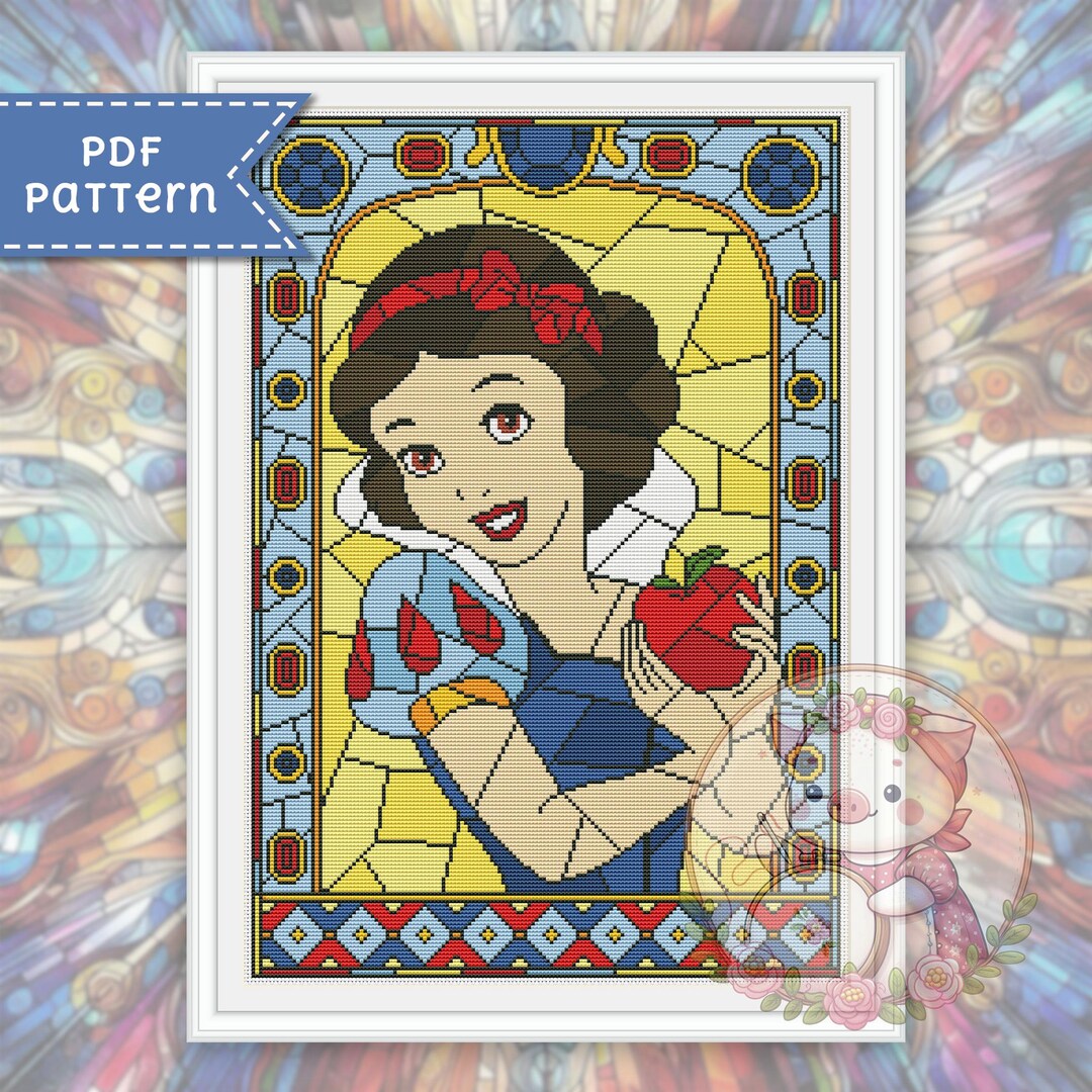 Snow White Cross Stitch Pattern. Stained Glass Xstitch Chart PDF. for ...