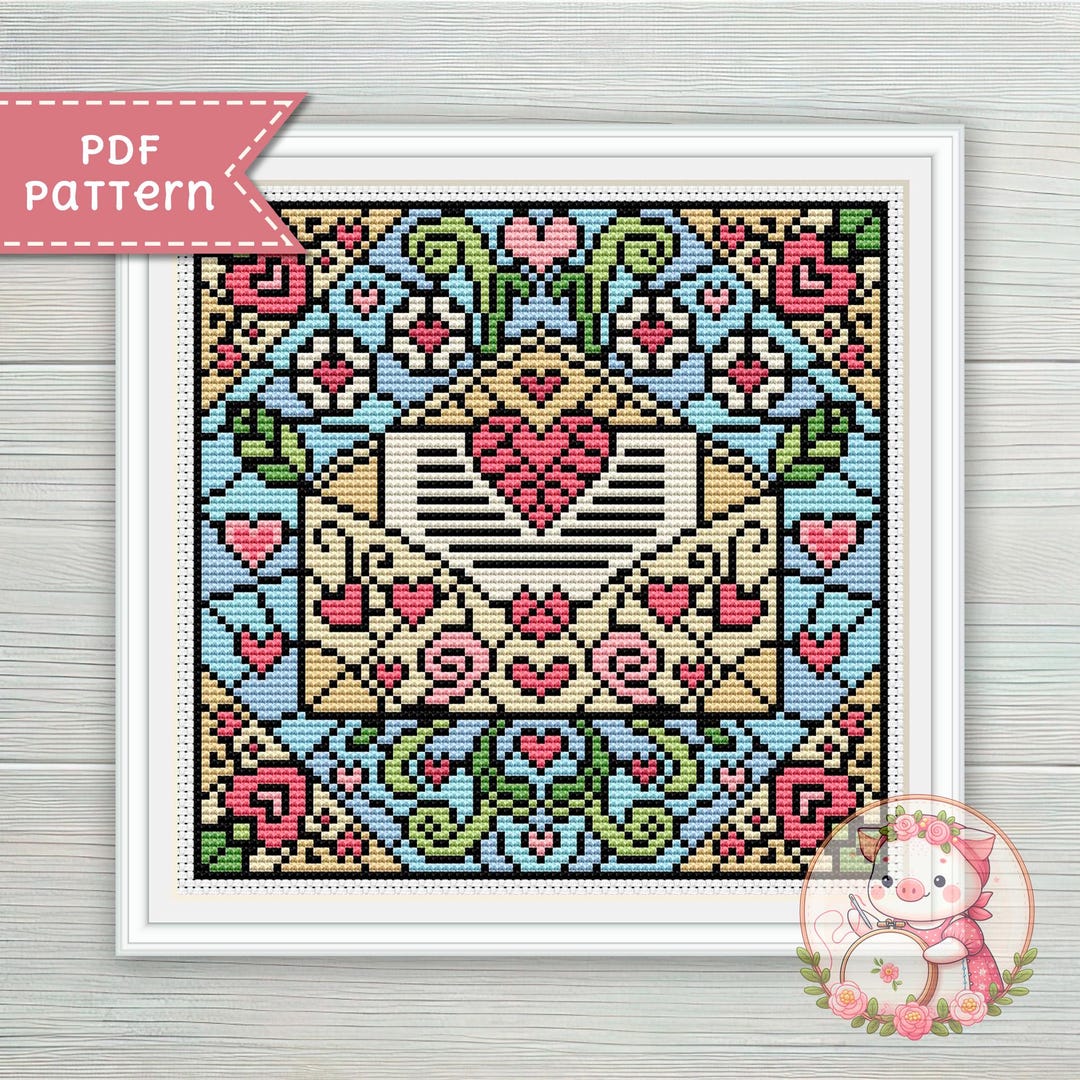 Love Letter Envelope Cross Stitch Pattern. Valentines Day Xstitch Chart ...