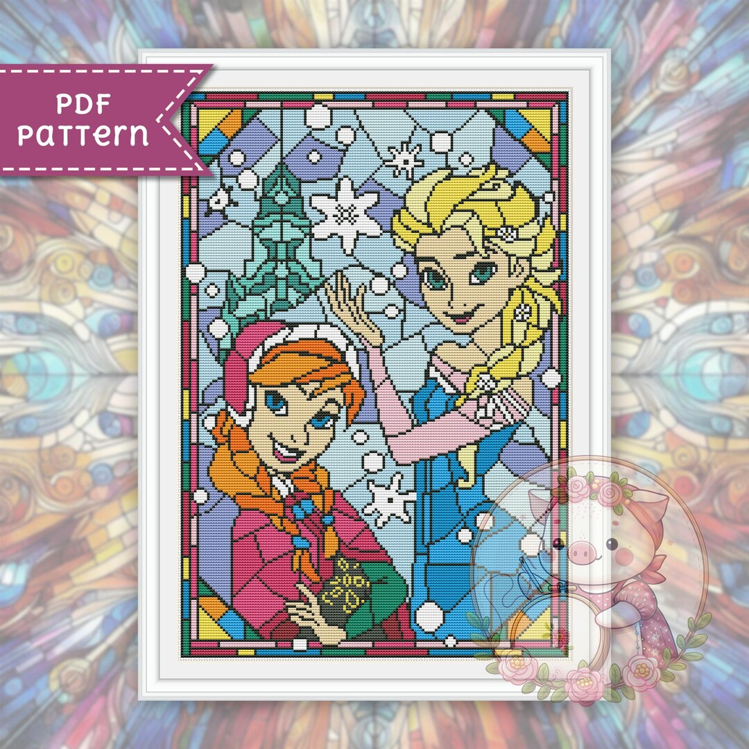 Elsa and Anna Cross Stitch Pattern. Stained Glass Xstitch Chart PDF ...