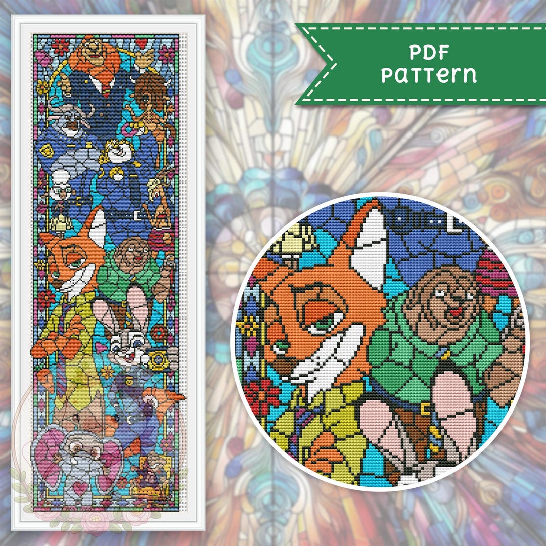 Zoo Cross Stitch Pattern. Stained Glass Xstitch Chart PDF. for Pattern ...