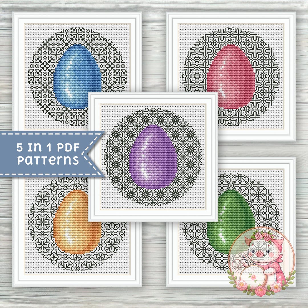5 IN 1 BUNDLE Easter Egg Cross Stitch Pattern - Blackwork Xstitch Chart ...