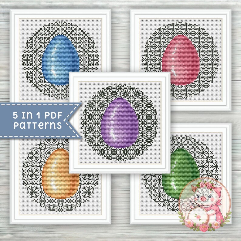 5 IN 1 BUNDLE Easter Egg Cross Stitch Pattern - Blackwork Xstitch Chart - Hoop Art - for Pattern ...