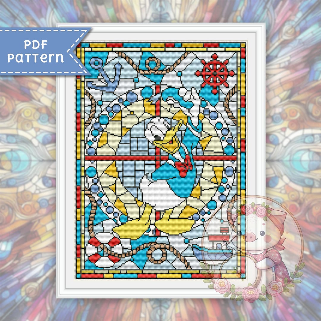 Donald Cross Stitch Pattern. Stained Glass Xstitch Chart PDF. for ...