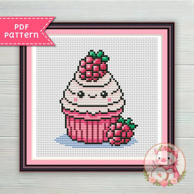 Raspberry Cake Cross Stitch Pattern. Kawaii Food Xstitch Chart PDF. for ...