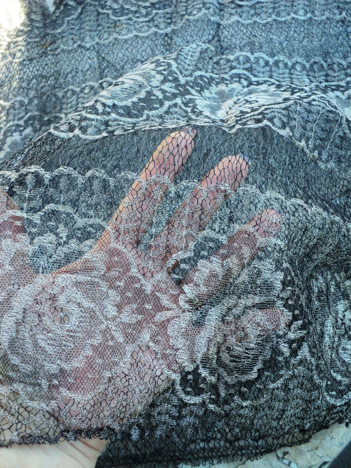 Antique Edwardian Art Deco Silver Metallic Lace Fabric Wide Stylized ...