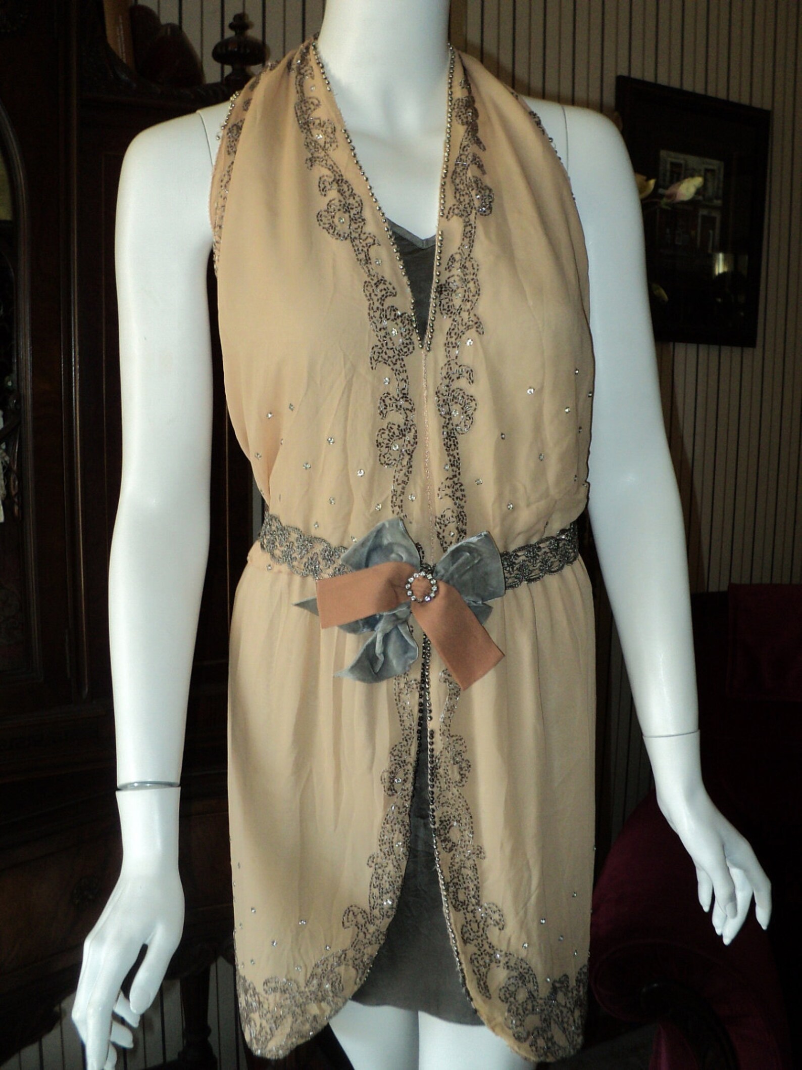 Antique Upcycled 1920s Handmade Backless Flapper Dress Tunic Distressed ...