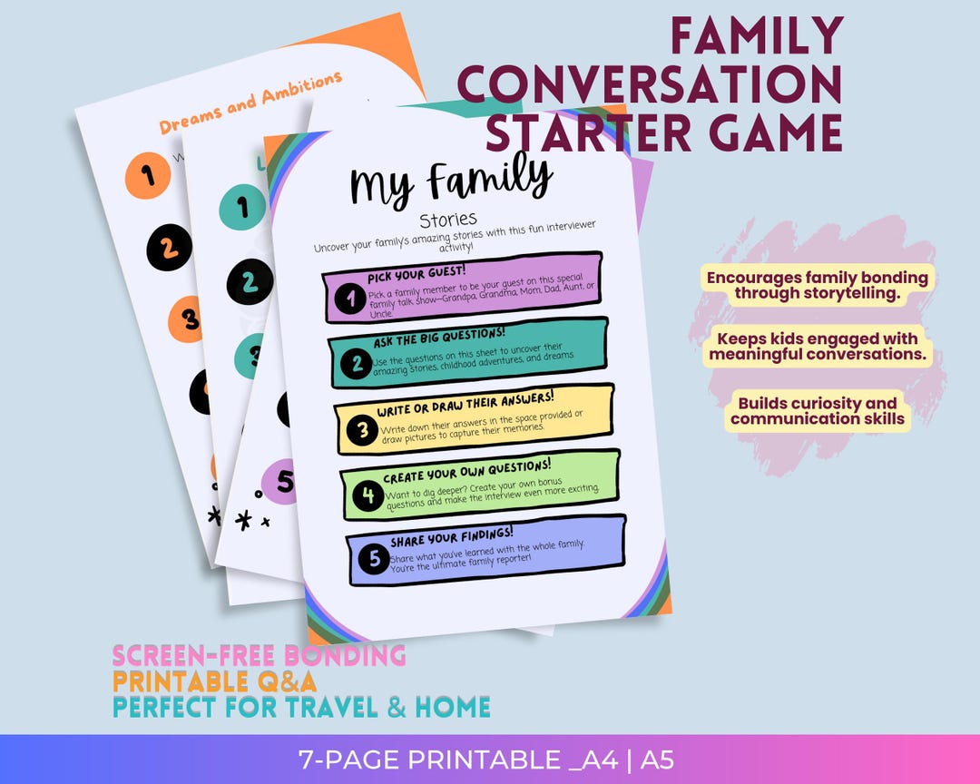 Family Conversation Starter Game Fun Printable Q&A for Kids and Parents ...