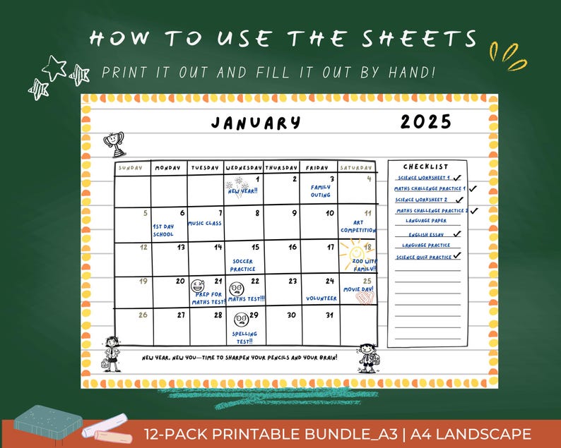 2025 Kids Study Planner, Table Top Planner, Yellow - Etsy