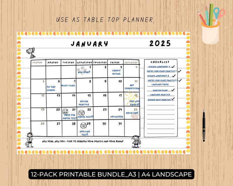 2025 Kids Study Planner, Table Top Planner, Yellow - Etsy