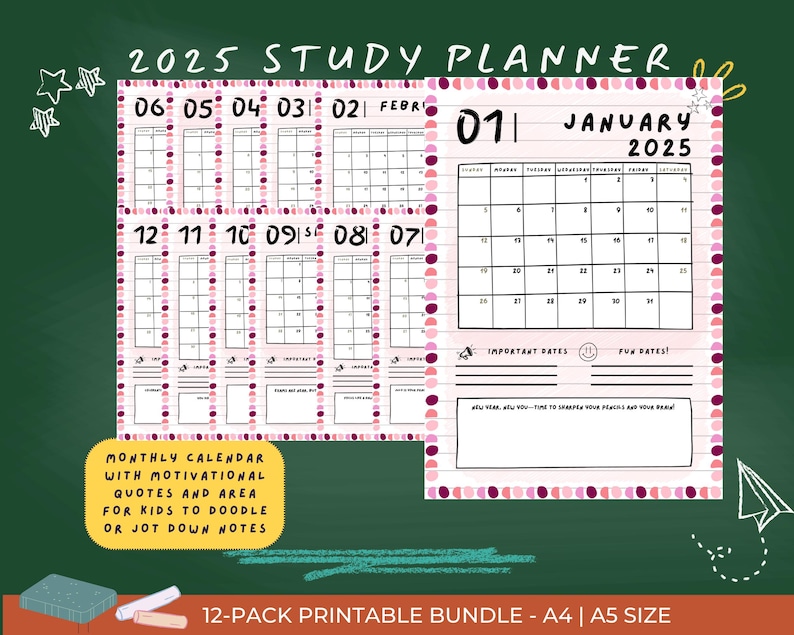 2025 Monthly Calendar for Kids, Printable, Pink - Etsy