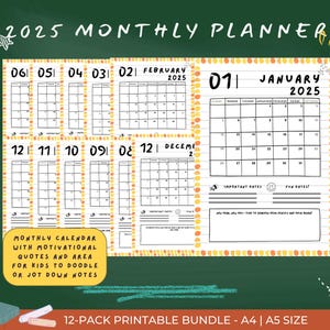 2025 Monthly Calendar for Kids, Printable, Yellow - Etsy